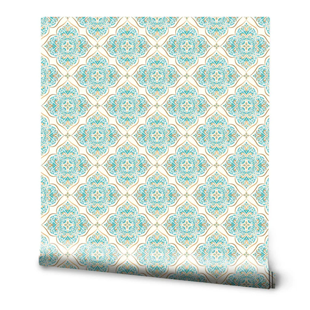 Royal Turquoise Removable Wallpaper | Mosaic Tile